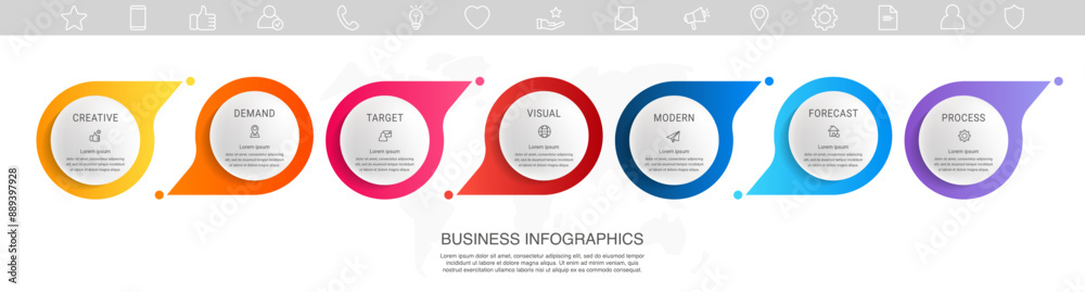 Business vector infographics with 7 circles and arrows. Timeline ...