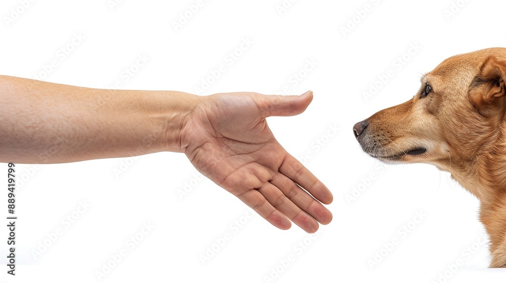 High five dog paw with human hand side view isolated on white ...