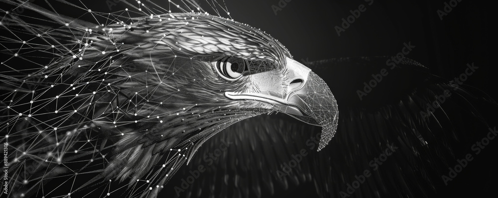 An artistic wireframe of a majestic eagle, composed of polygon ...