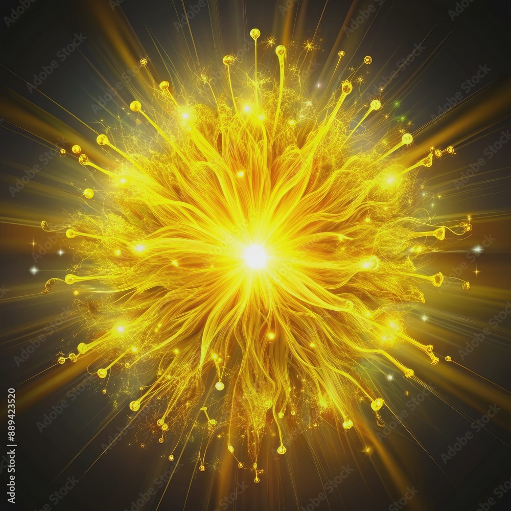 Vibrant yellow burst of creative energy radiates from a single point ...