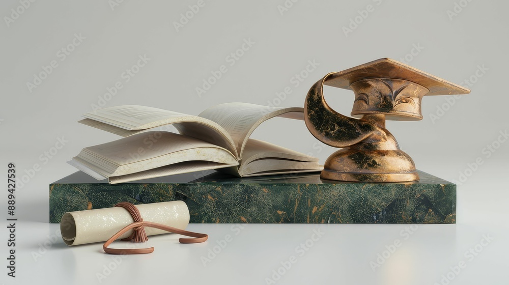 Academic excellence trophy shaped like a book, resting on a marble base ...