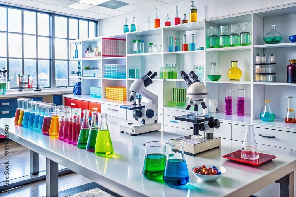 Colorful modern laboratory setup featuring assorted equipment including ...
