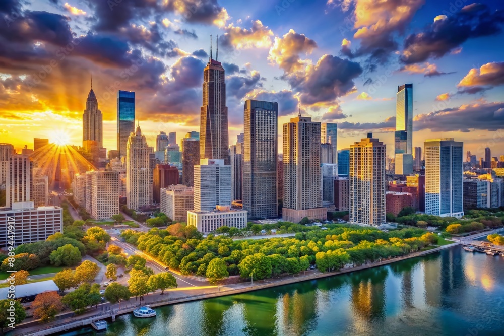 Vibrant Chicago skyline panorama showcases architectural grandeur ...