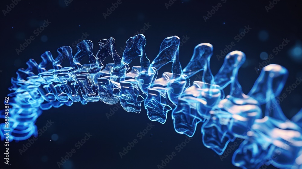An X-ray of the human spine showing the detailed structure of vertebrae ...