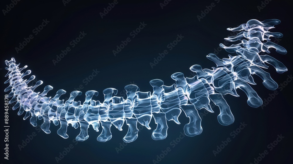 An X-ray of the human spine showing the detailed structure of vertebrae ...