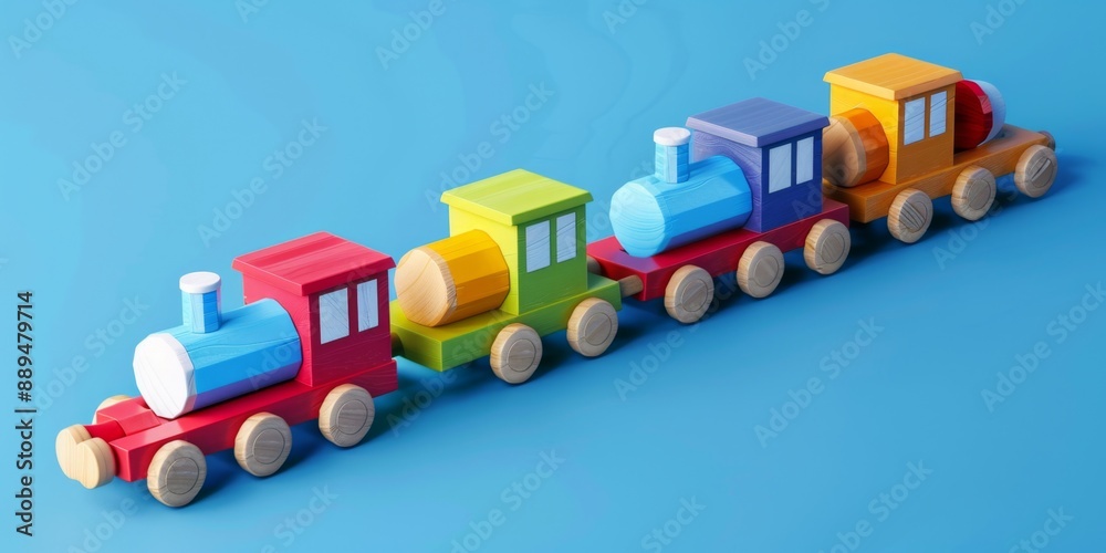 Colorful Wooden Toy Trains in a Row on White Background. Children's Day ...