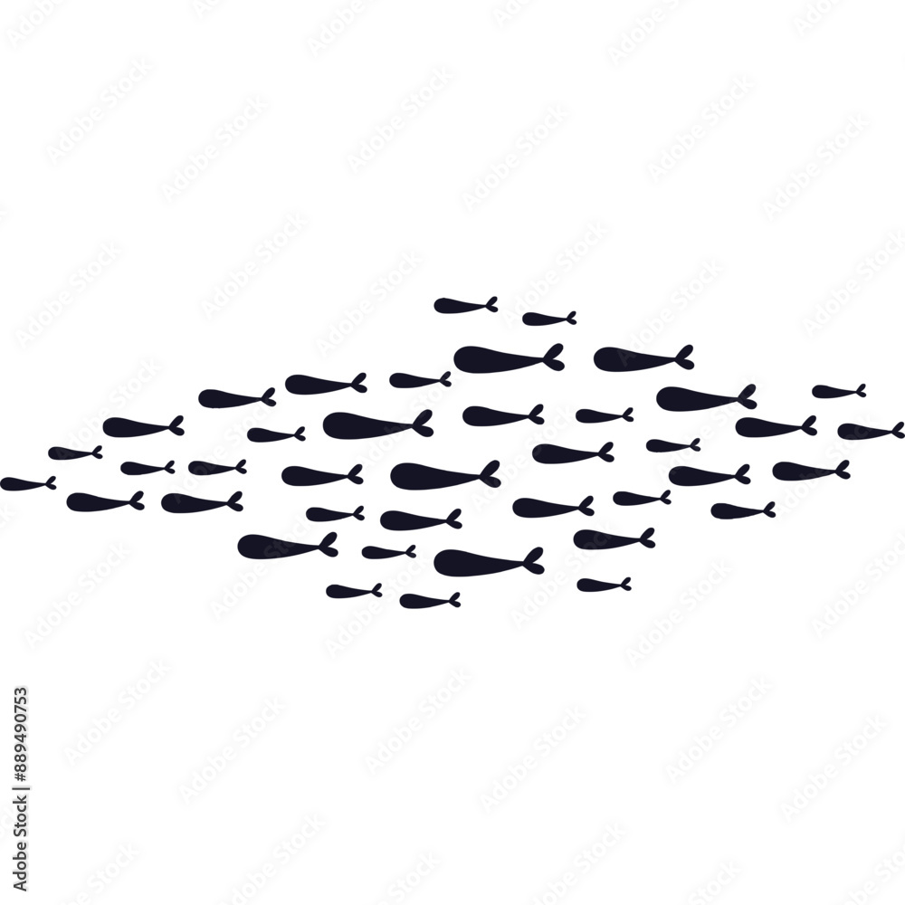 School of fish silhouette swimming underwater world. Group of Little ...