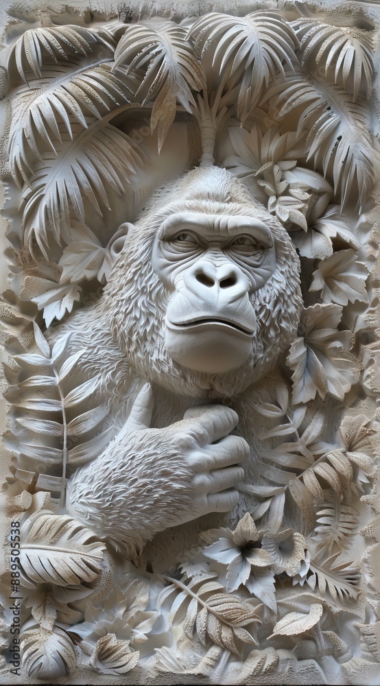 Beautiful gorilla 3d relief wallpaper. Mural wallpaper. Wall art. AI ...