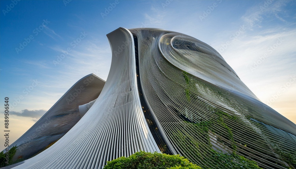 Un edificio alto con formas curvas y una estructura inspirada en la ...