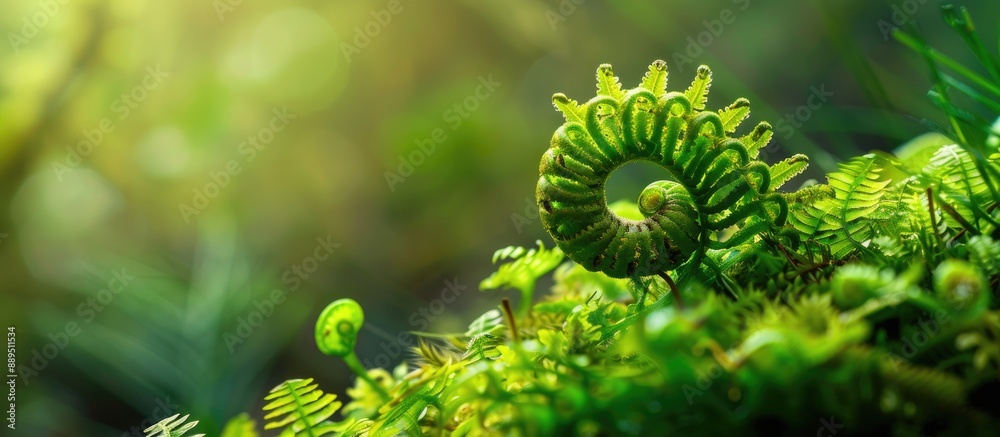 Lush, curly fern plant of the Polypodiopsida or Polypodiophyta family ...