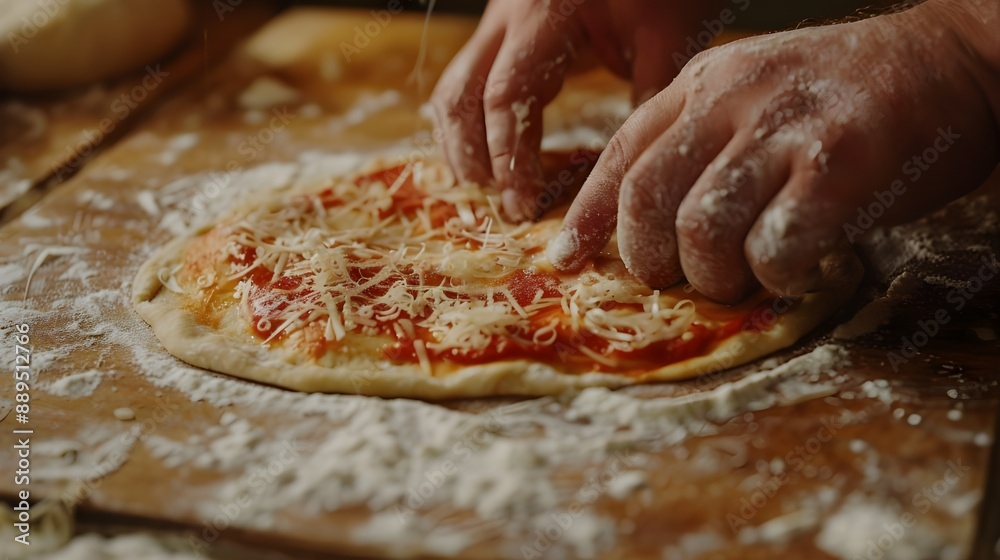 Pizza Process: Preparing the Dough close-ups of hands kneading and ...