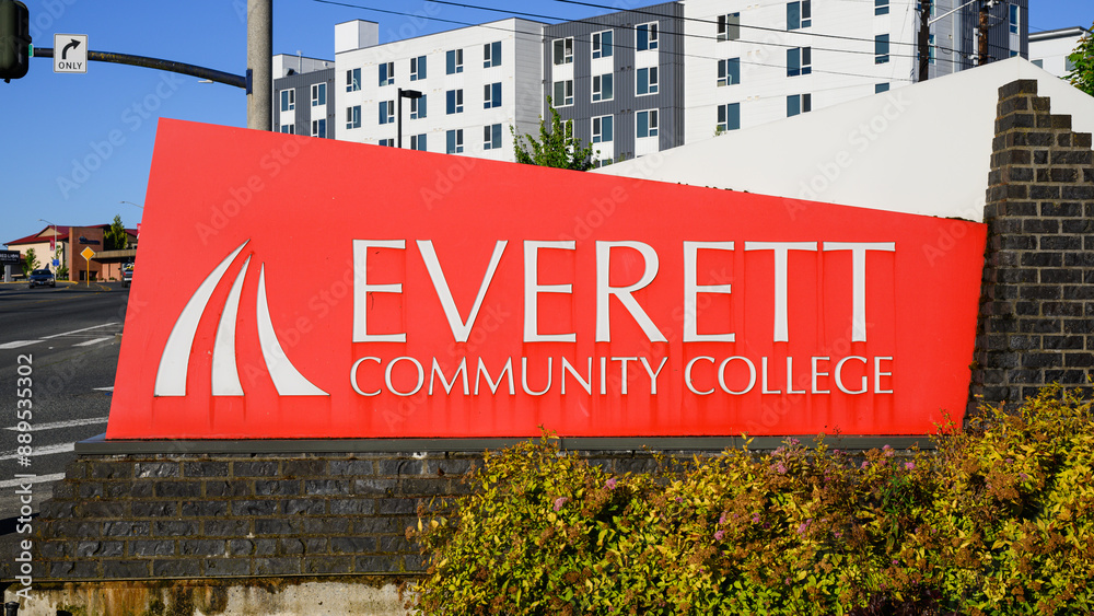 Everett, WA, USA - July 7, 2024; Red sign with logo for Everett ...