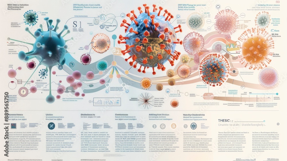A detailed infographic depicting the lifecycle of a virus, from entry ...