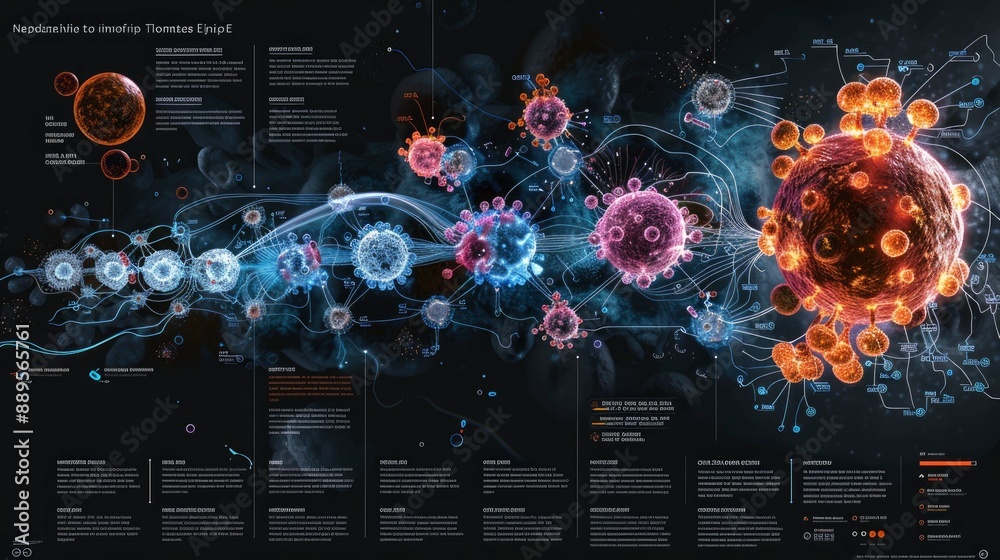 A detailed infographic depicting the lifecycle of a virus, from entry ...