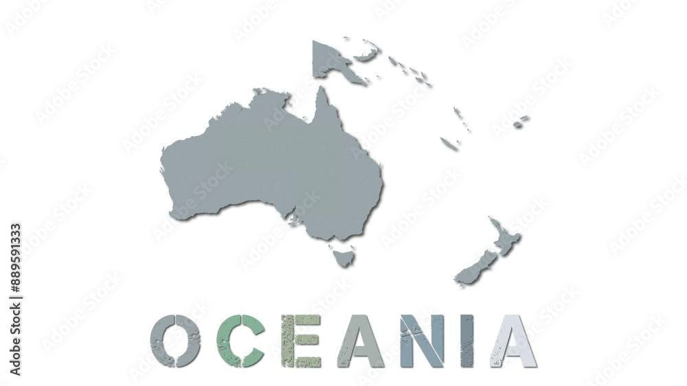 Oceania map with paper regions. Animated continent map growing from ...