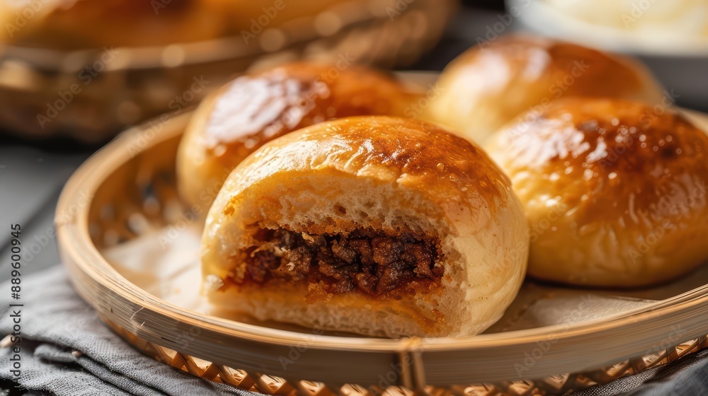 Anko filling erupts from a sweet bun, showcasing the smooth, red bean ...