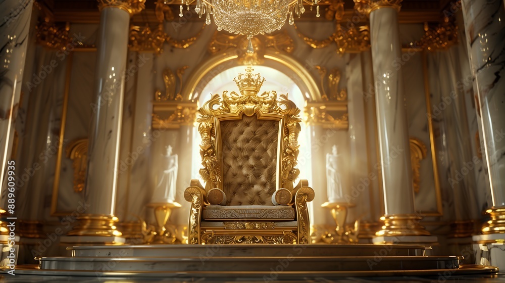 A magnificent throne and shining crown that express the majesty of the ...