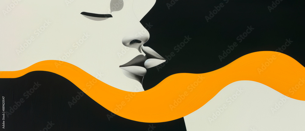 Kiss contemporary art, stylized side profile of a face with lips and ...