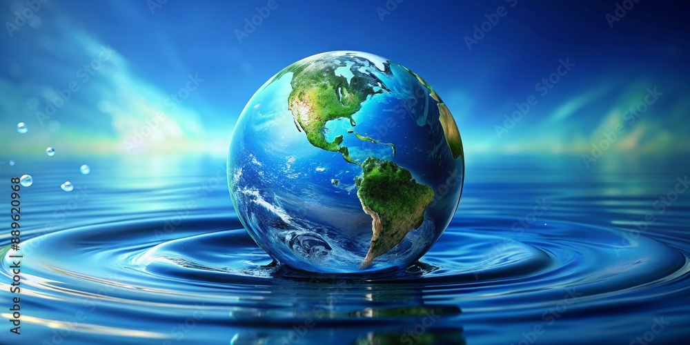 Earth as a Water Droplet, 3D Render, Water Ripples, Globe, Planet ...