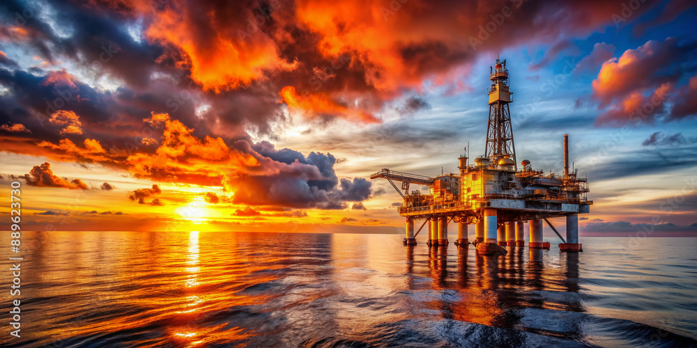 Majestic offshore oil rig drilling platform stands tall amidst calm ...