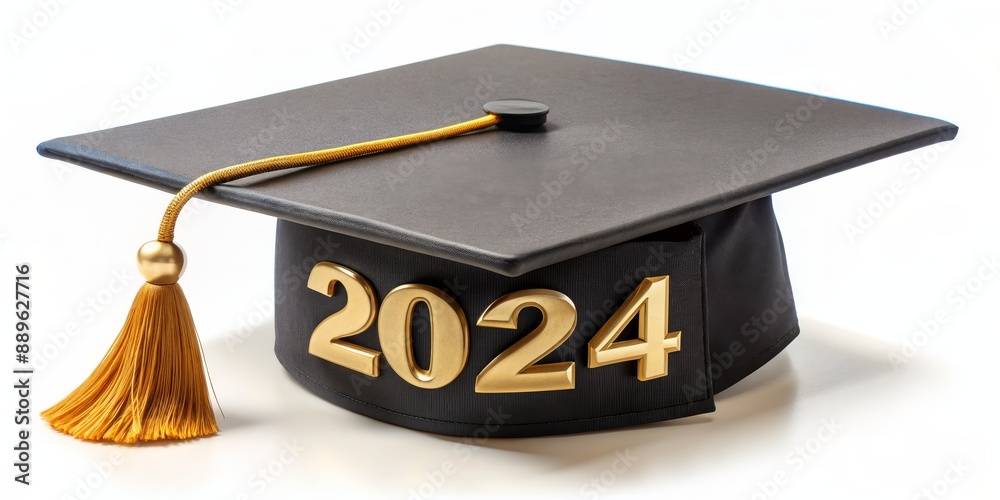 Graduation Cap with 2024 in Gold, Black Graduation Cap with Gold Trim ...