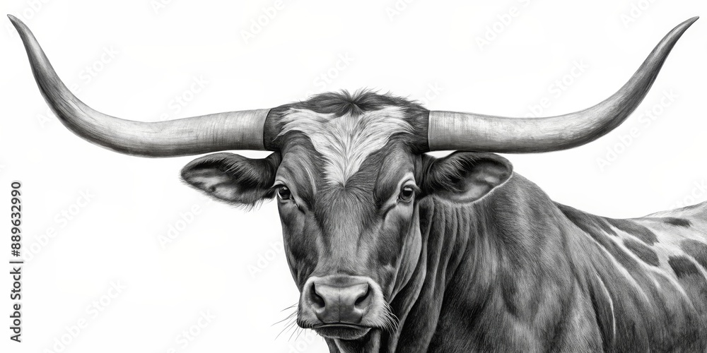 Longhorn Portrait A Detailed Pencil Drawing of a Majestic Texas ...