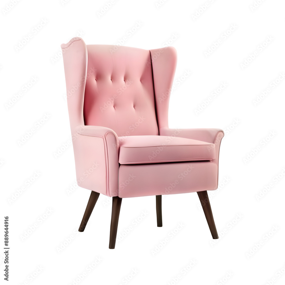 Isolated Blush pink wingback chair on a transparent background PNG, 3D ...