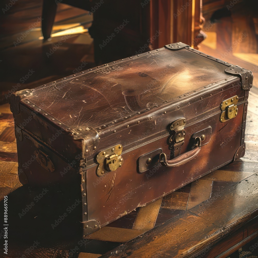 vintage leather suitcase bathed in warm light rich patina and brass ...