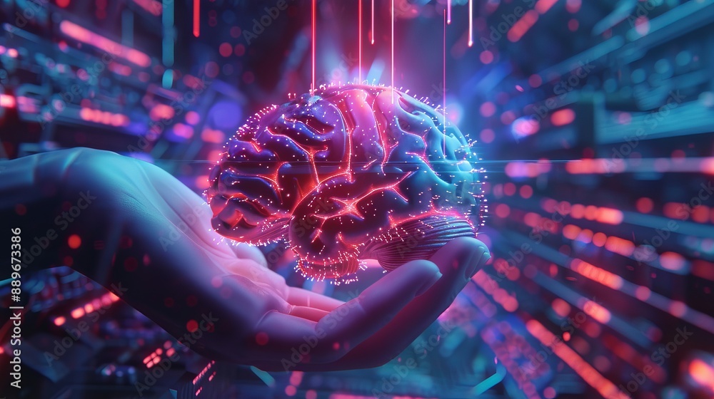 Circuit board shaped like an electronic brain with gyri symbolizing AI ...