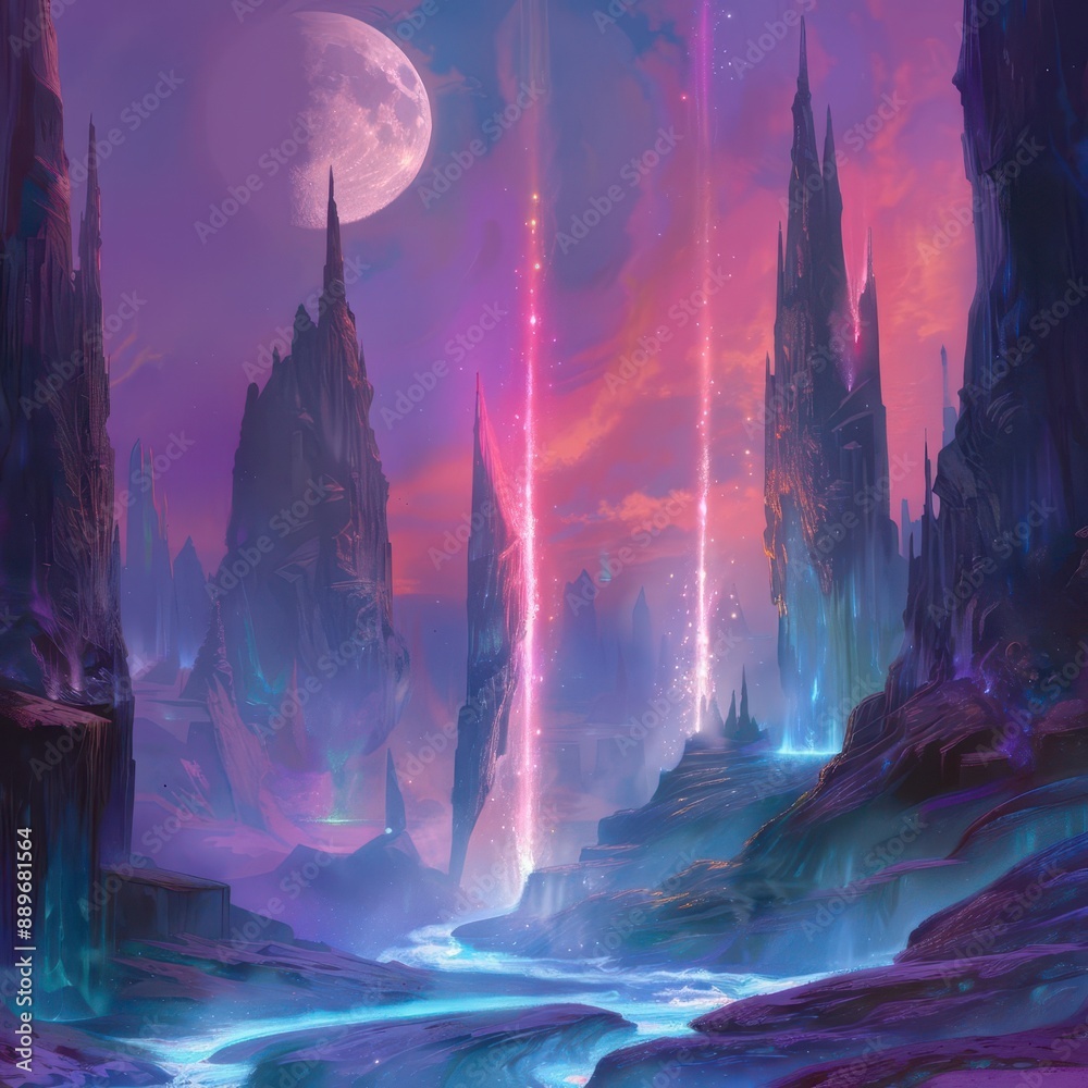 dreamlike alien landscape with bioluminescent flora ethereal mist ...