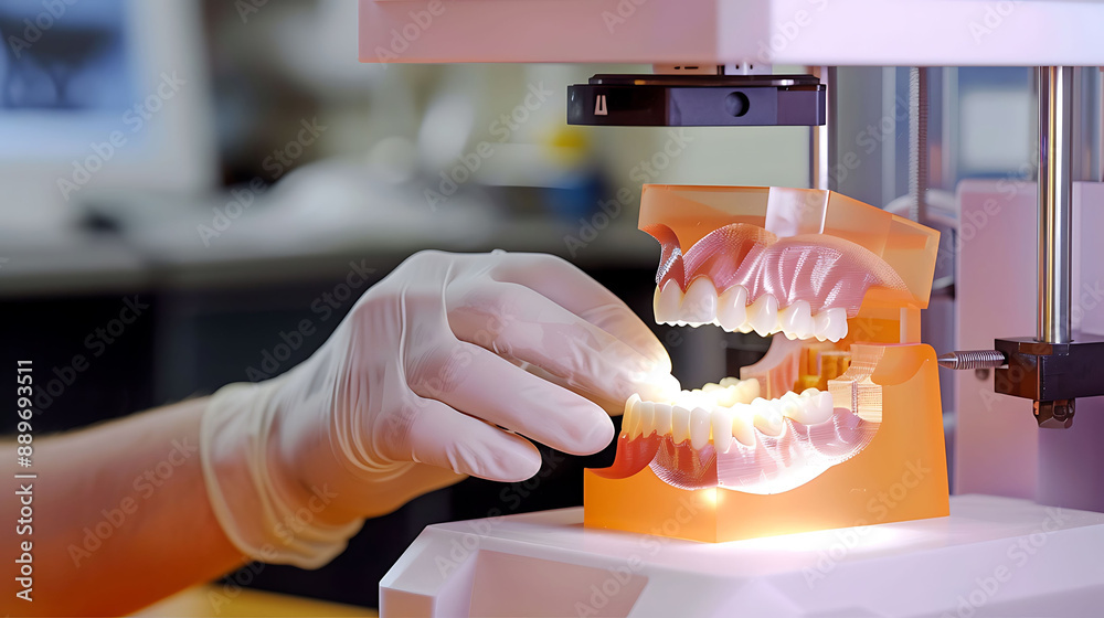 Dentist using a 3D printer to create a dental prosthesis Stock Photo ...