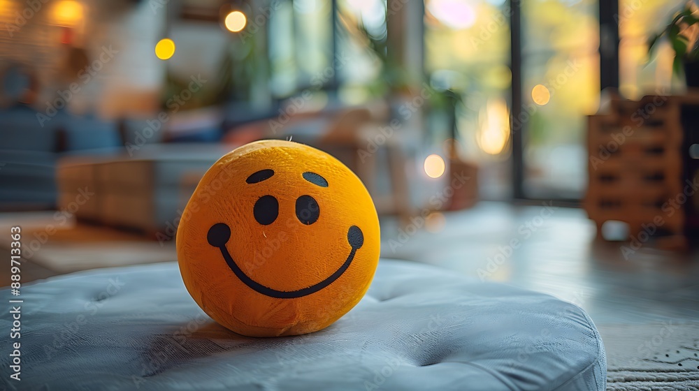 Positivity in the workplace with a yellow smiling smiley ball in the ...