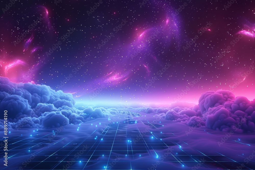 Synthwave vaporwave retrowave cyber background with copy space, laser ...