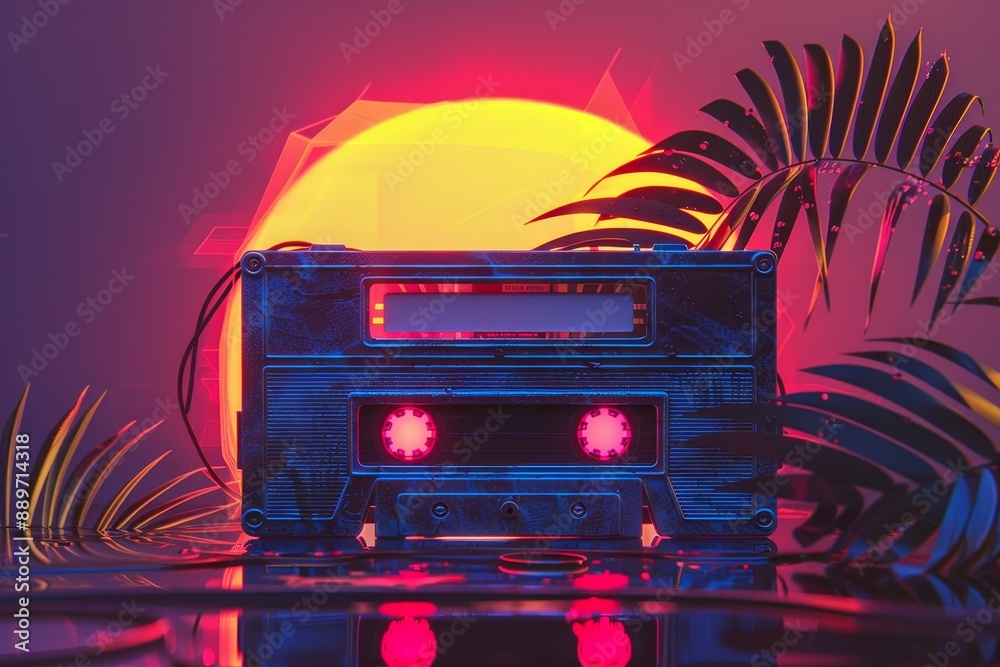 Retro musiccasette with retro colors eighties style, cassette tape, art ...