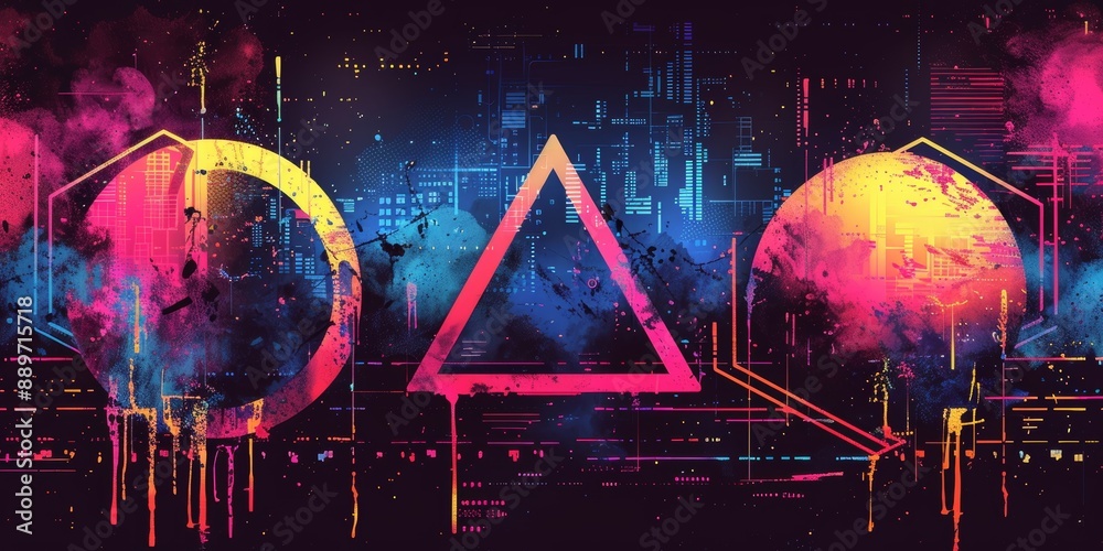 shapes square circle triangle cross with drip effect, melting effect ...