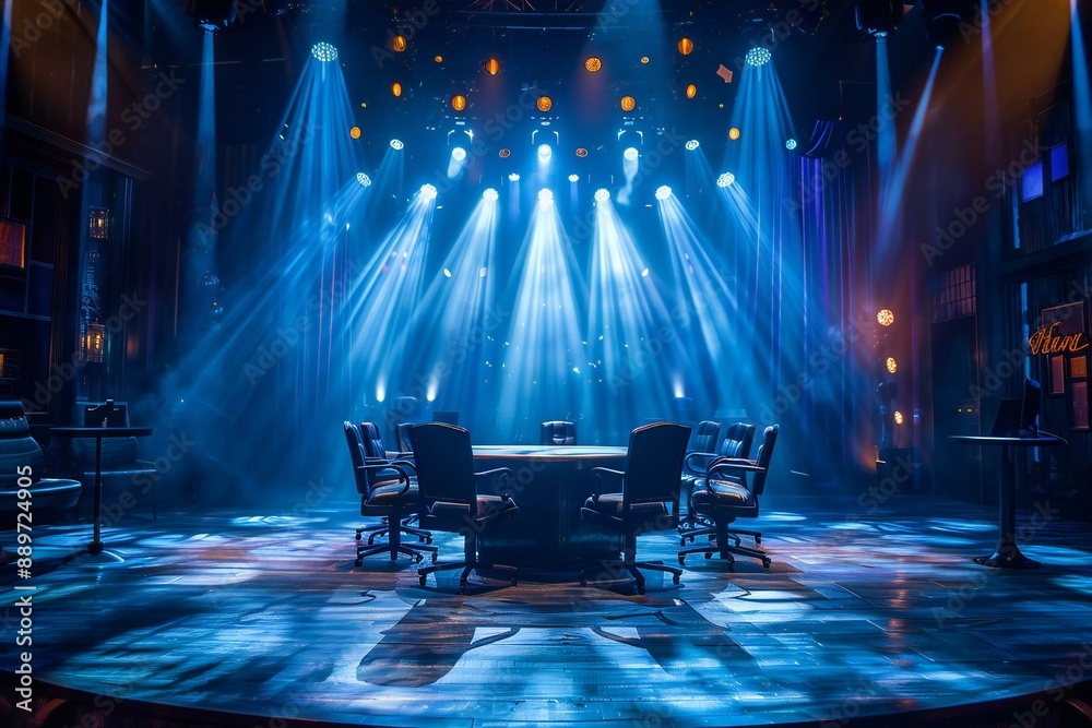 minimalistic photo of an empty game show talk show set with stage ...