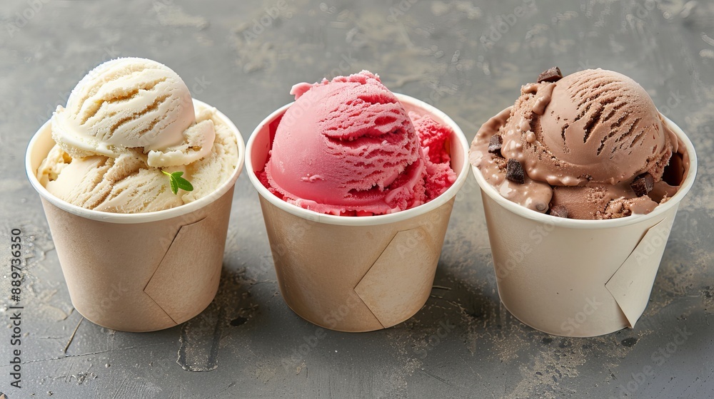 Mockup collection of strawberry vanilla and chocolate soft serve ice ...