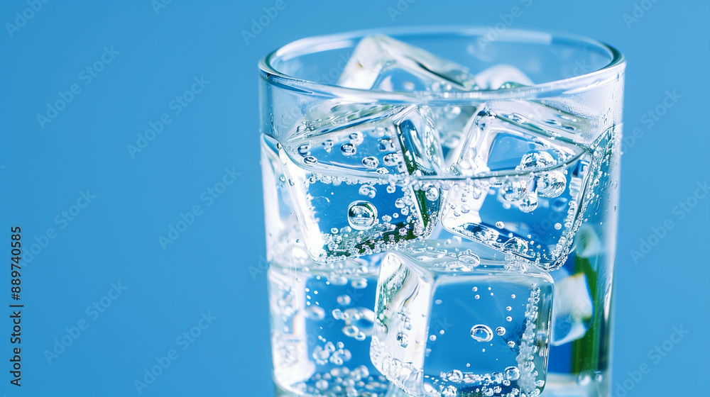 Refreshing Cold Water with Clear Ice Cubes in a Transparent Glass ...
