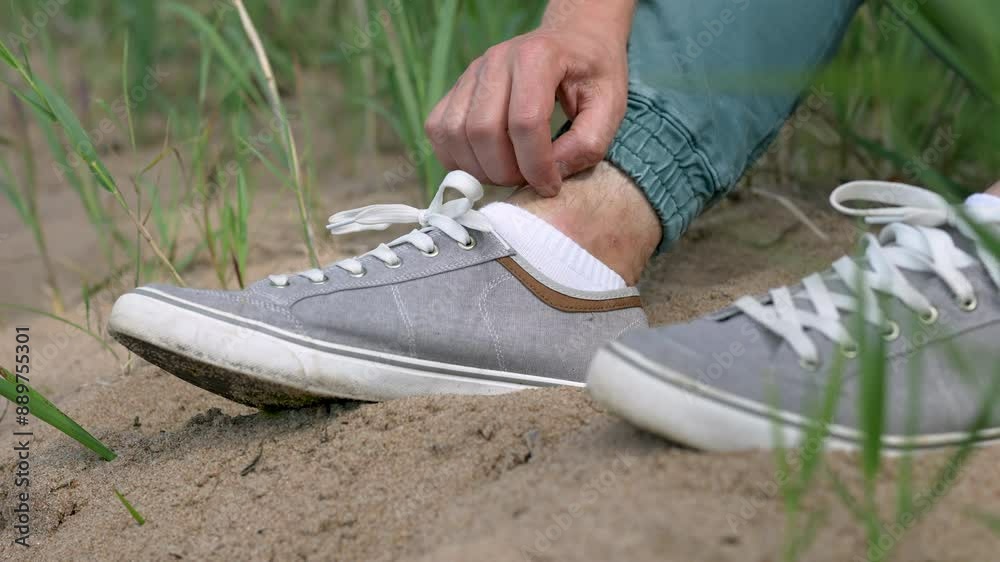 Man with mosquitoes bites, itching leg, suffering from allergic ...