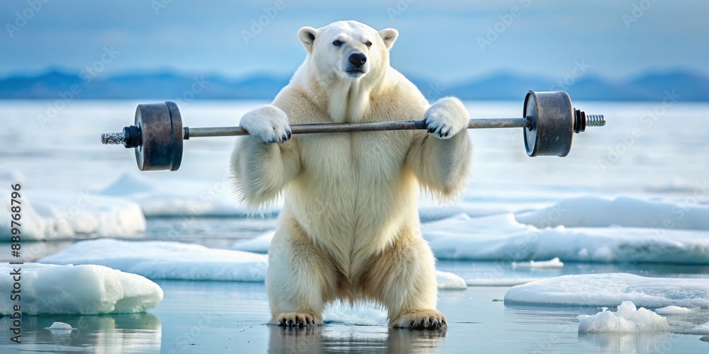 Strong polar bear doing squats in the Arctic, squat, strength, power ...