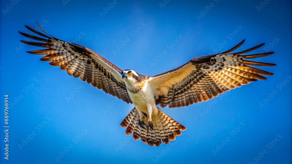 Osprey flying gracefully overhead in a clear blue sky, Osprey, bird ...