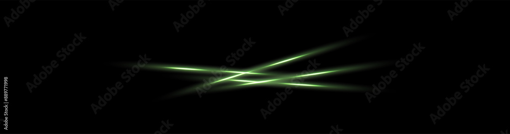 Green neon laser beam, luminous ray lines with glowing light effect ...
