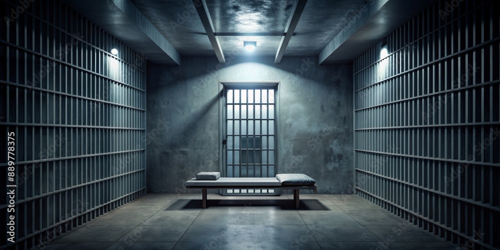 Dark and eerie rendering of a prison cell at night, prison, cell, dark ...