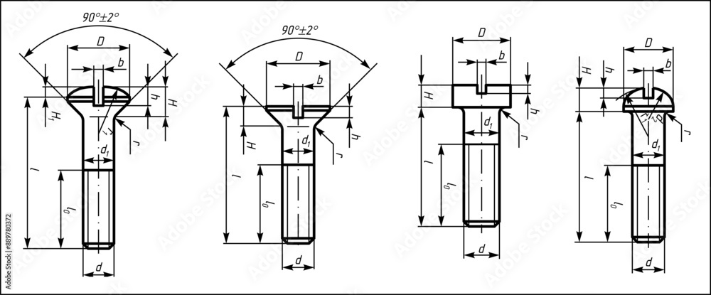 Vector engineering cad drawing of a mechanical part (steel bolt) with ...