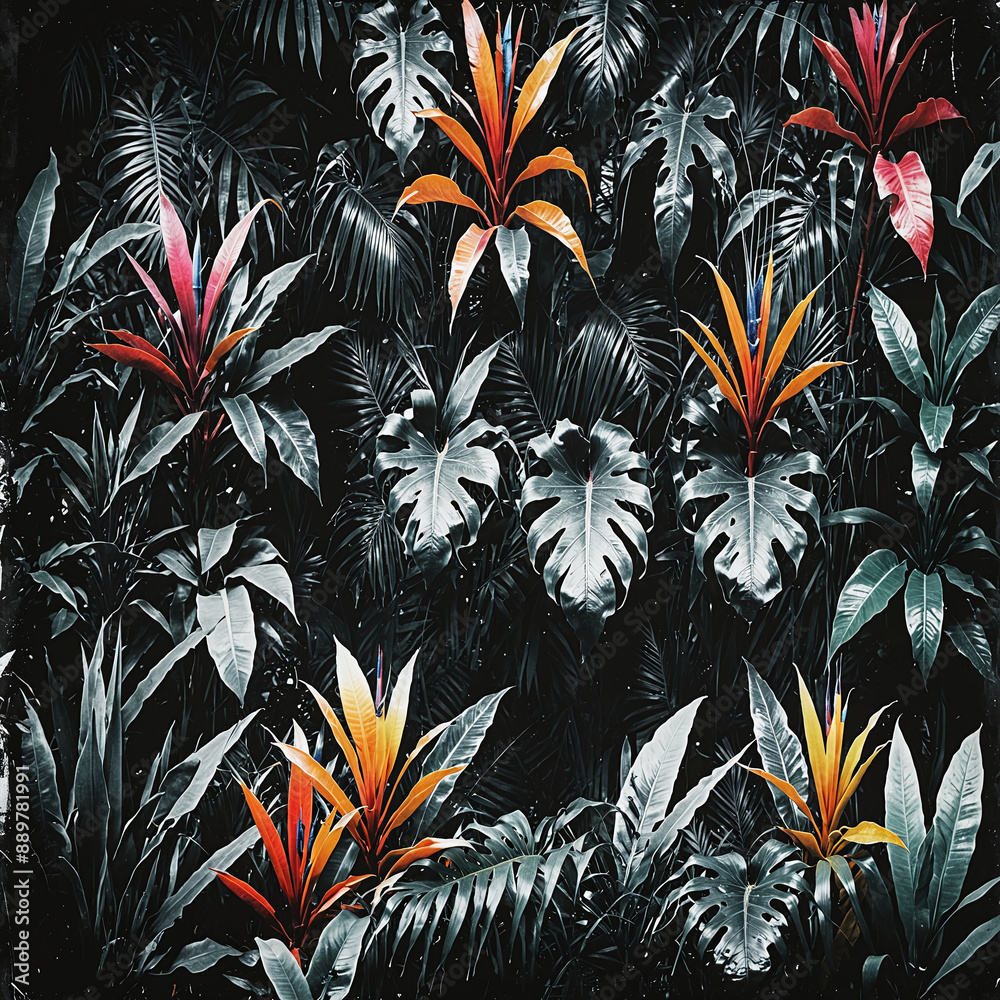 Illustrative depiction of a section of lush fresh jungle leaves and ...