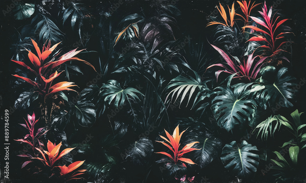 Illustrative depiction of a section of lush fresh jungle leaves and ...