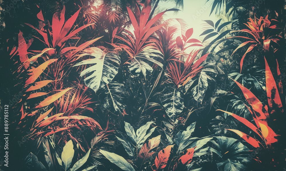 Illustrative depiction of a section of lush fresh jungle leaves and ...