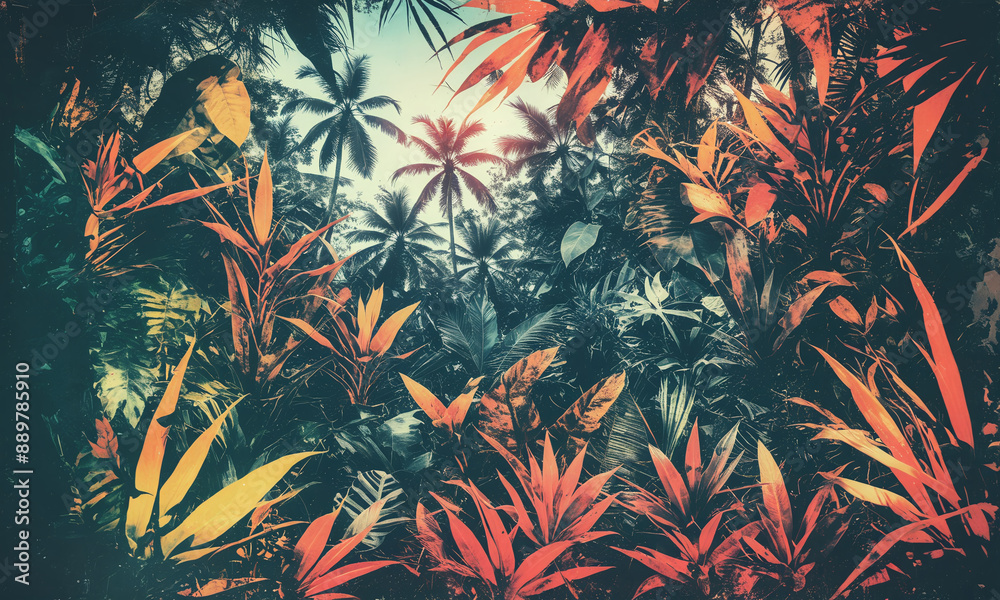 Illustrative depiction of a section of lush fresh jungle leaves and ...