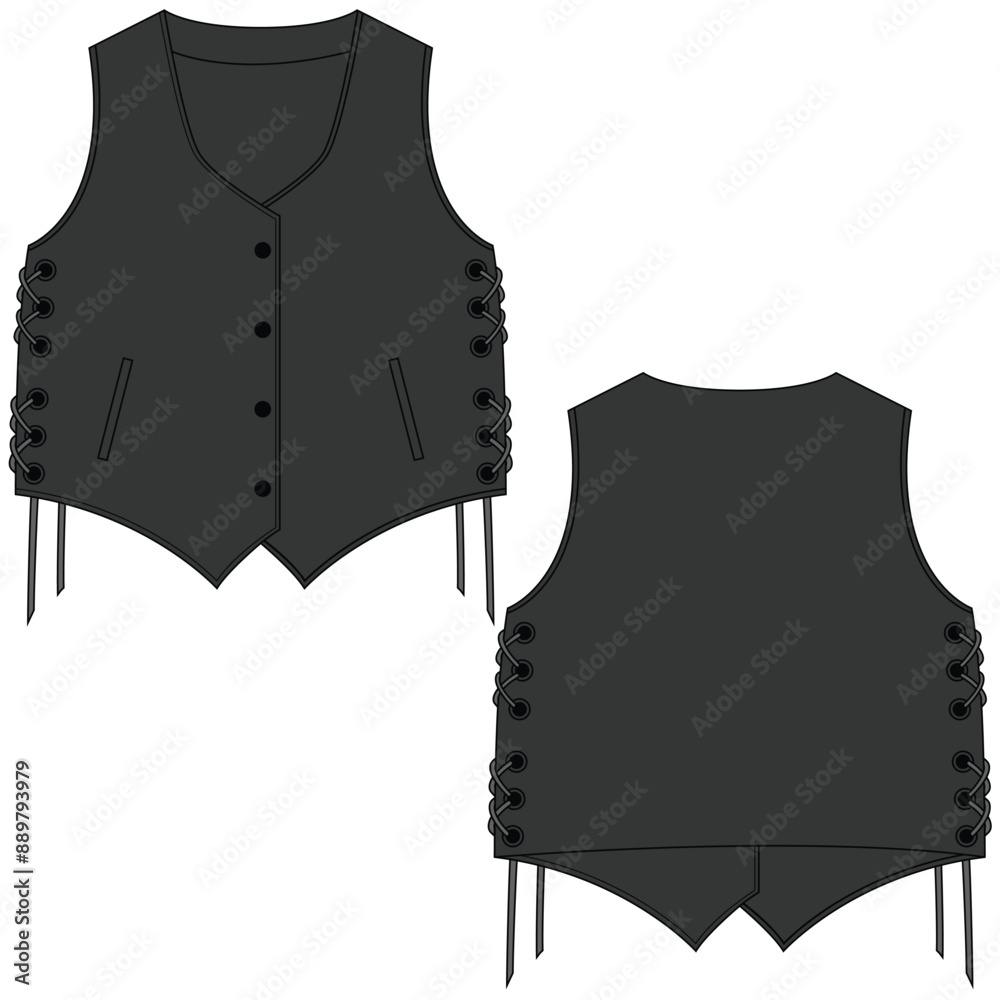 Bikers Black vest front and back views. Motorcycle club vest jacket ...