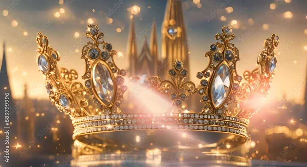 A gold royal king queen coronation crown with jewels and diamonds ...